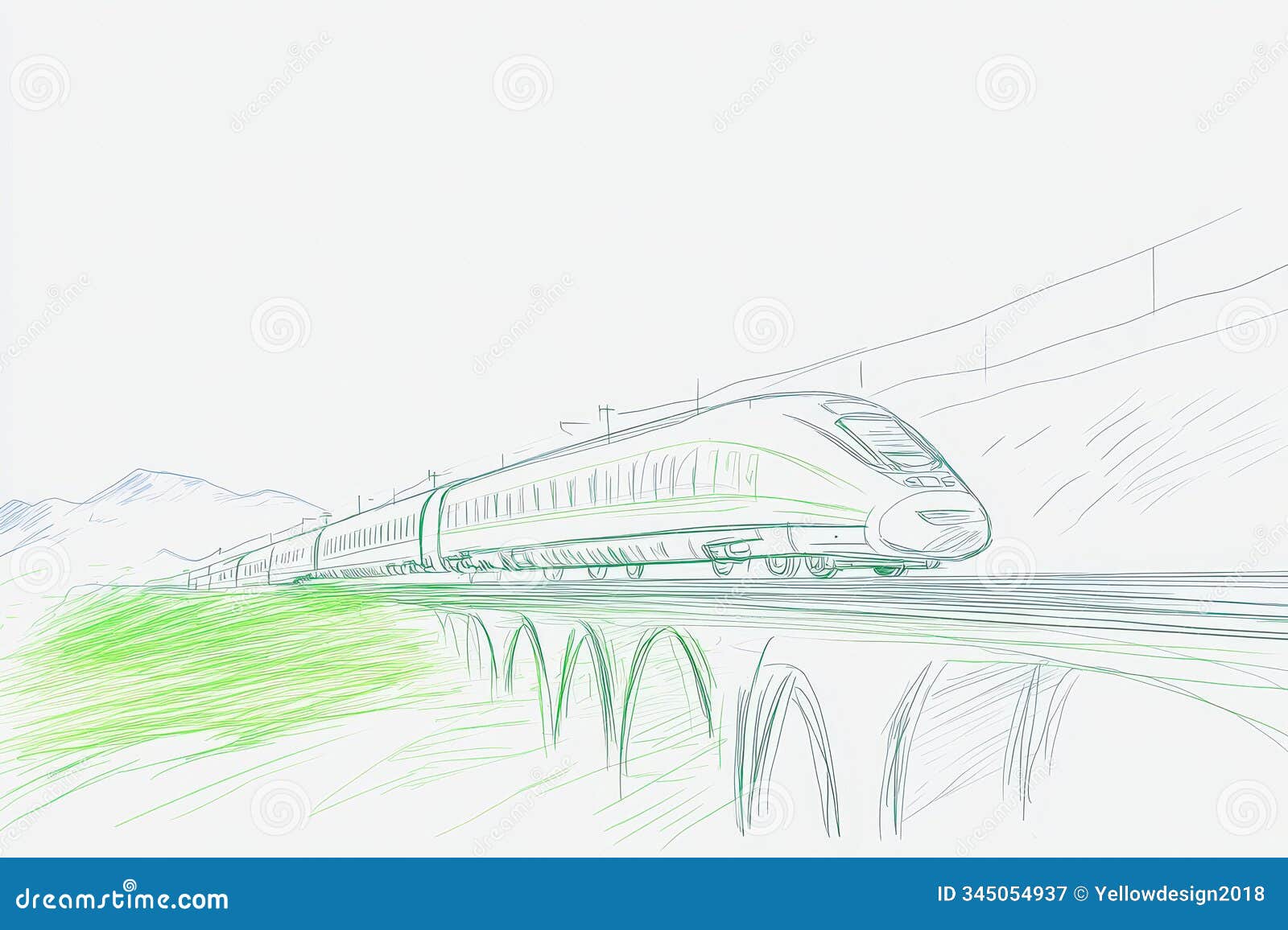 Modern High Speed Train Sketch on a Bridge in Minimalist Style ...