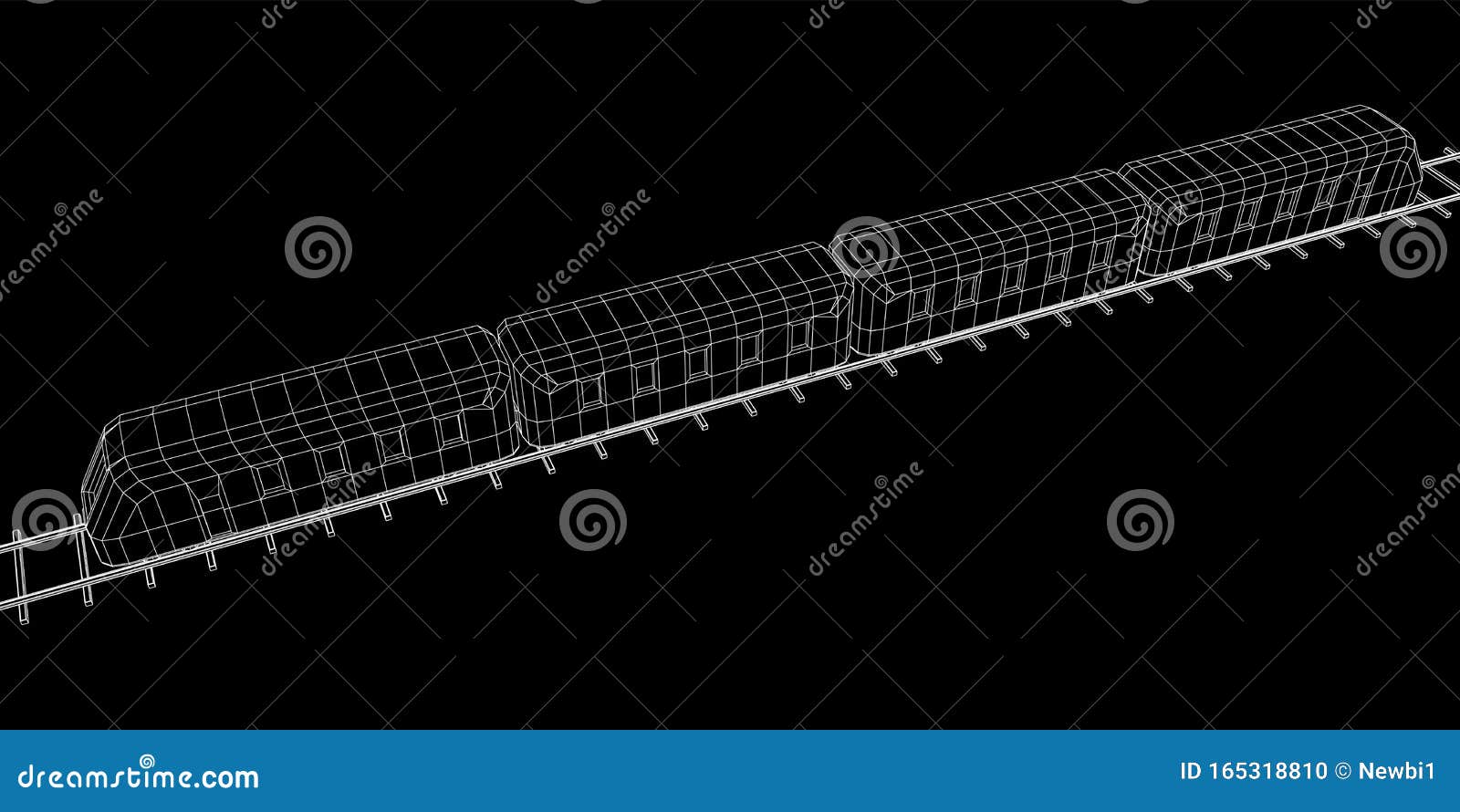 High Speed Train in Motion. Vector Rendering of 3d. Wire-frame Style ...