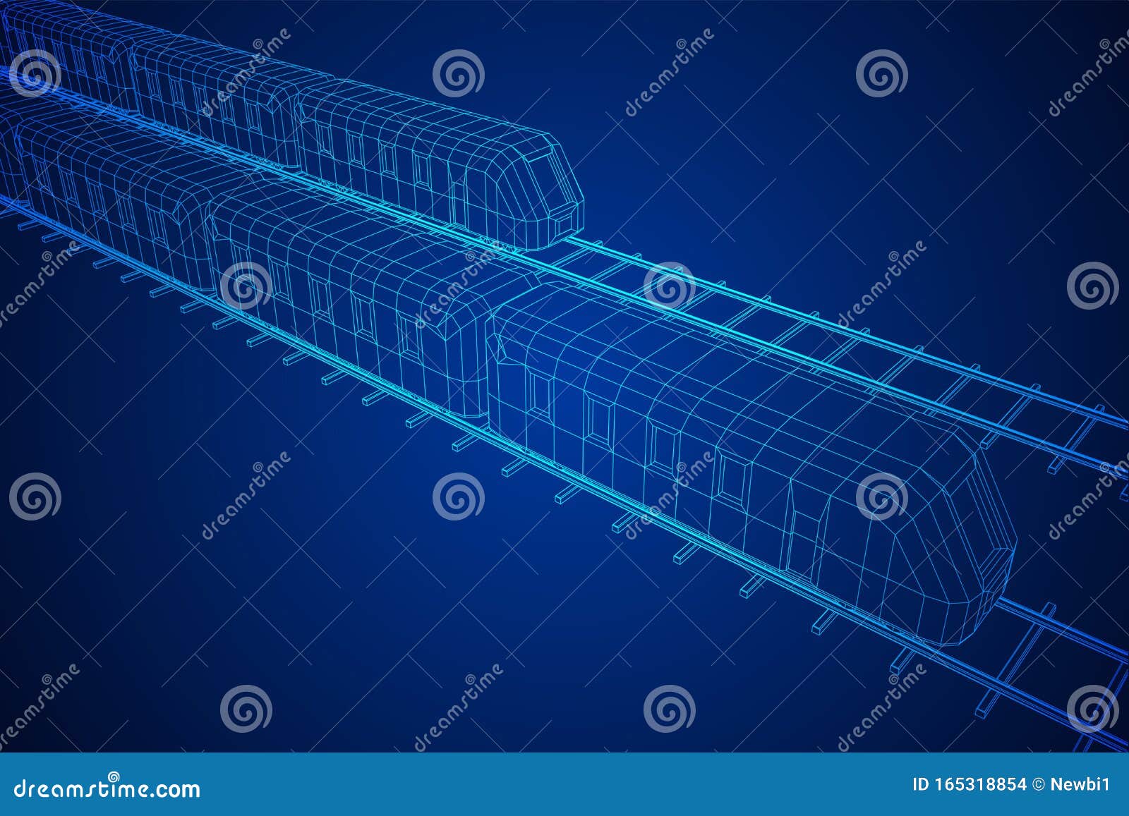 High Speed Train in Motion. Vector Rendering of 3d. Wire-frame Style ...