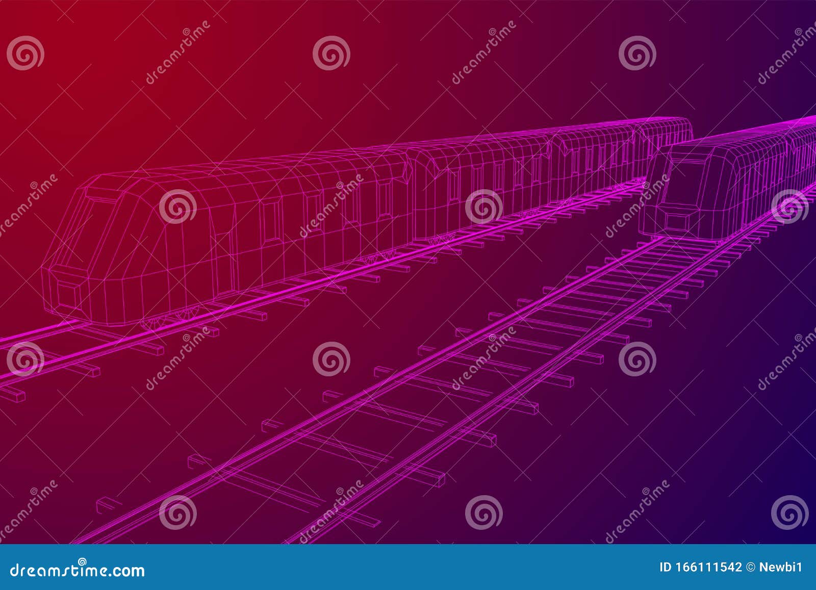 High Speed Train in Motion. Vector Rendering of 3d. Wire-frame Style ...
