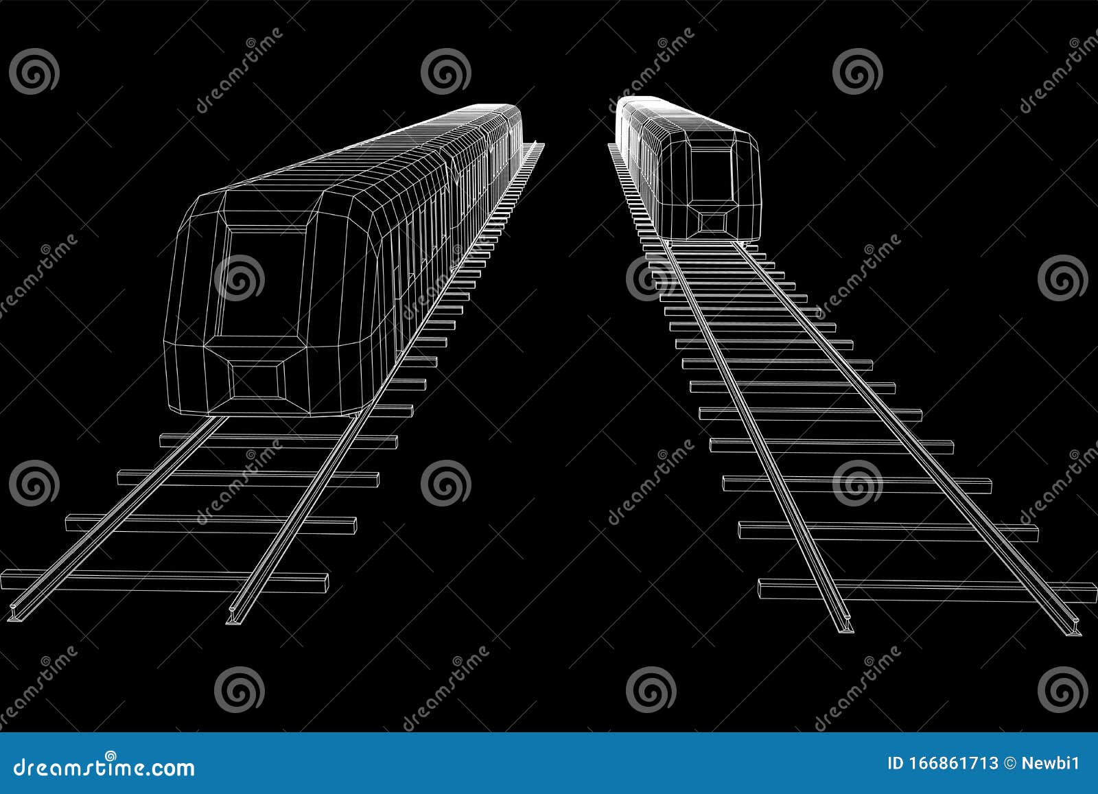 High Speed Train in Motion. Vector Rendering of 3d. Wire-frame Style ...