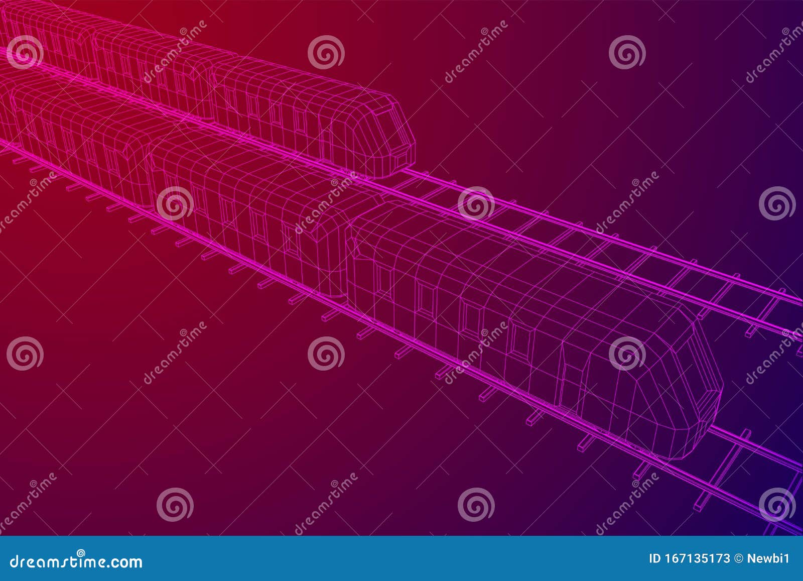 High Speed Train in Motion. Vector Rendering of 3d. Wire-frame Style ...