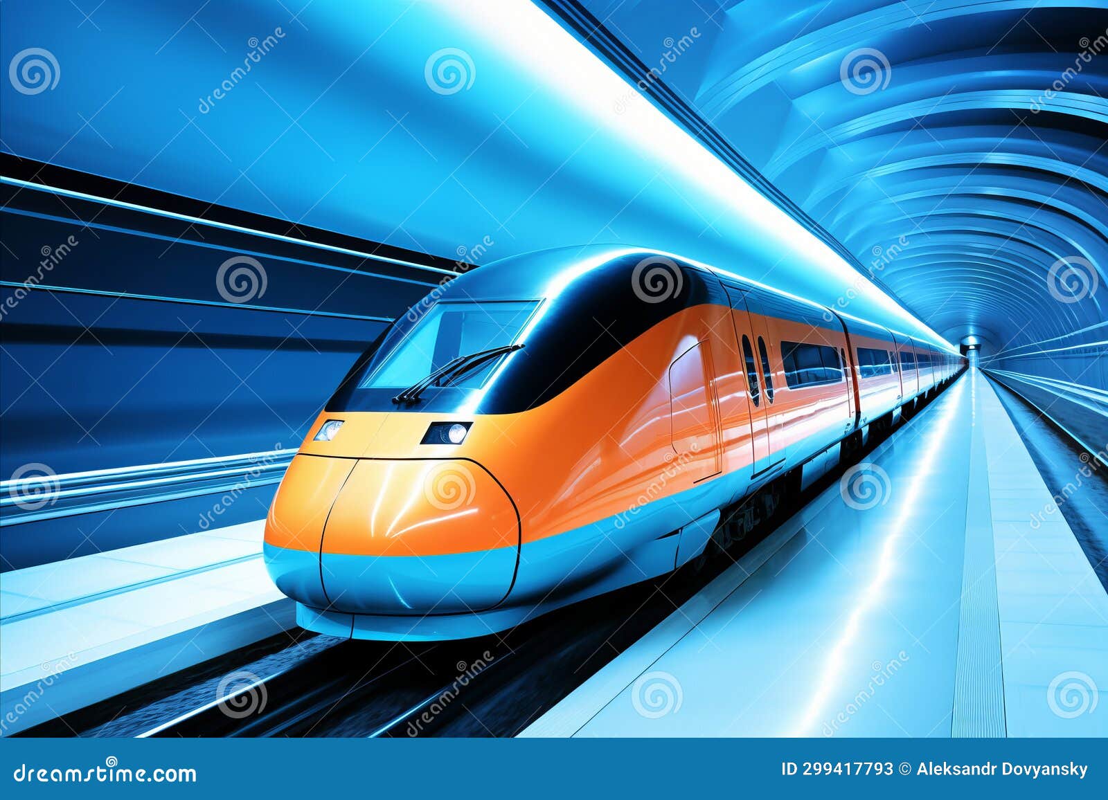 Modern High Speed Train in a Subway Tunnel Stock Illustration ...