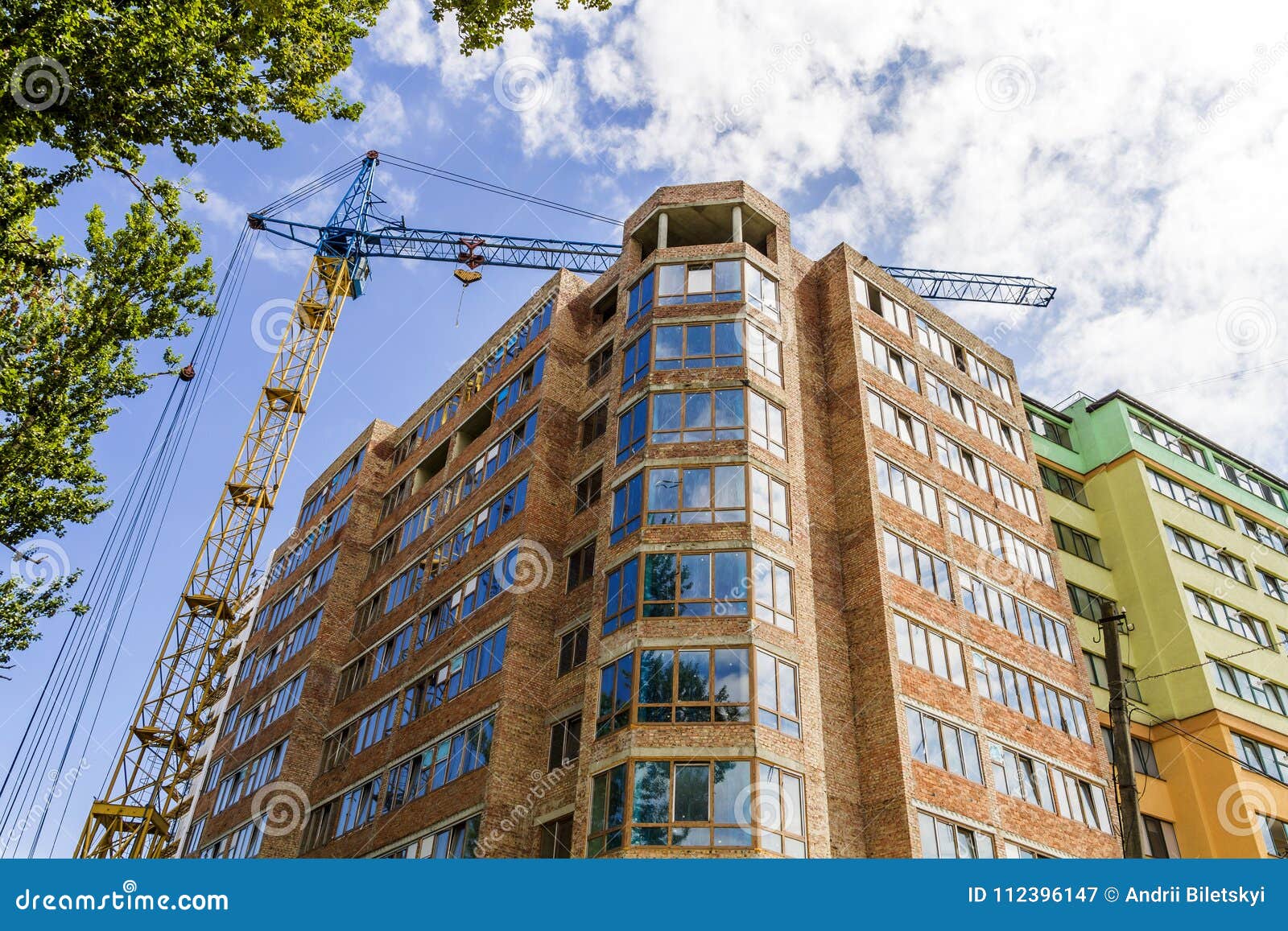 Modern High Storey Building Under Construction with Tower Crane Stock ...