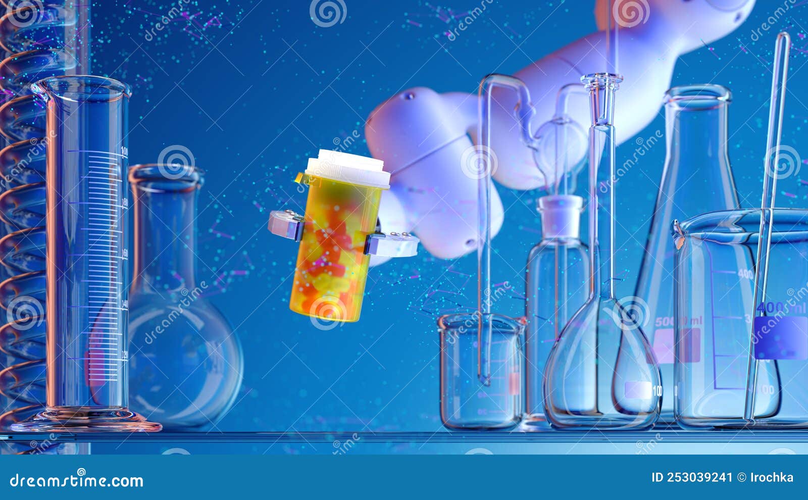 Modern High Tech Authentic Robot Arm Holding Bottle of Pills. Stock ...