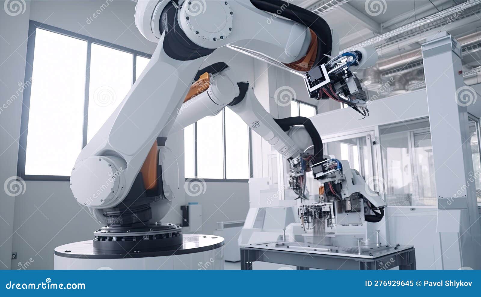 Modern High Tech Authentic Robot Arm at Work. Industrial Robotic ...