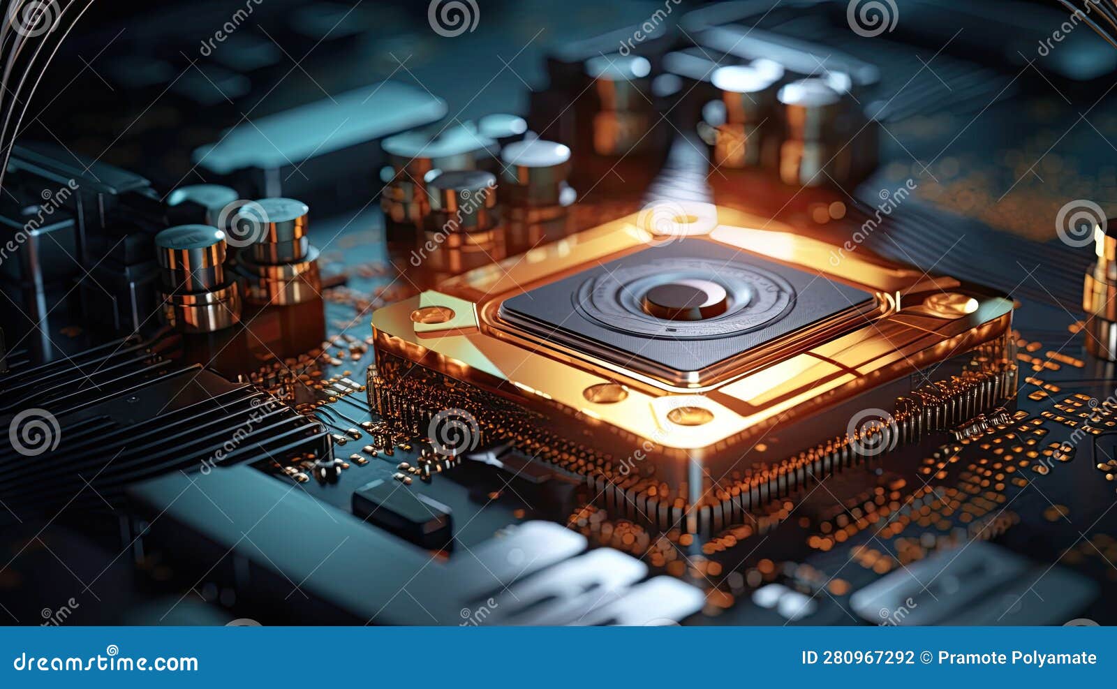 Modern High Tech CPU Chip of Contemporary Super Computer Processor ...