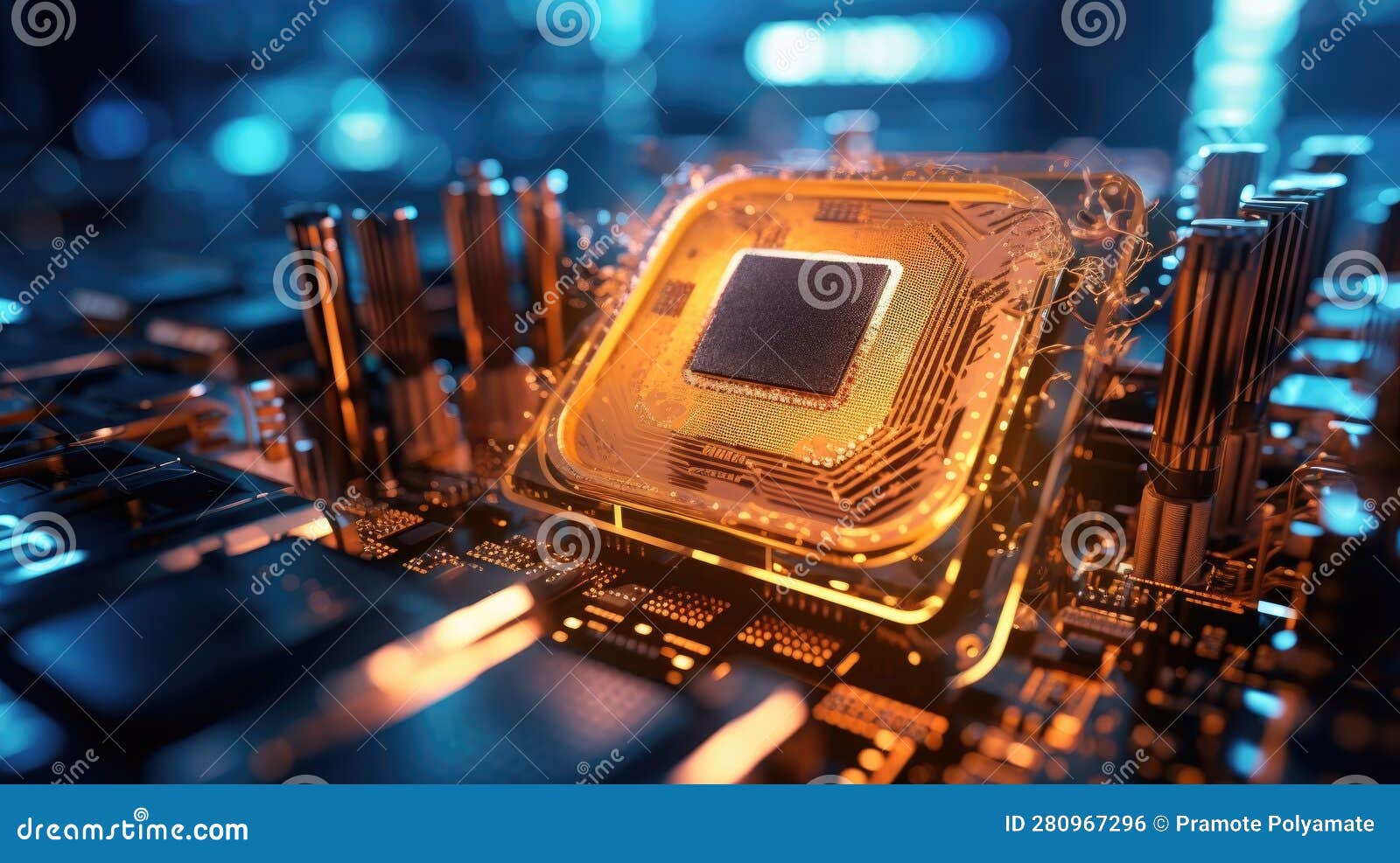 Modern High Tech CPU Chip of Contemporary Super Computer Processor ...