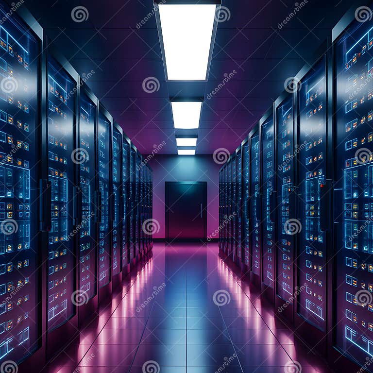 Modern High Tech Data Center, Neon Colors, Cloud Computing Stock ...