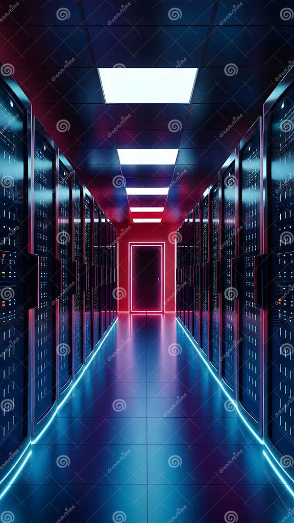 Modern High Tech Data Center, Neon Colors, Cloud Computing Stock ...