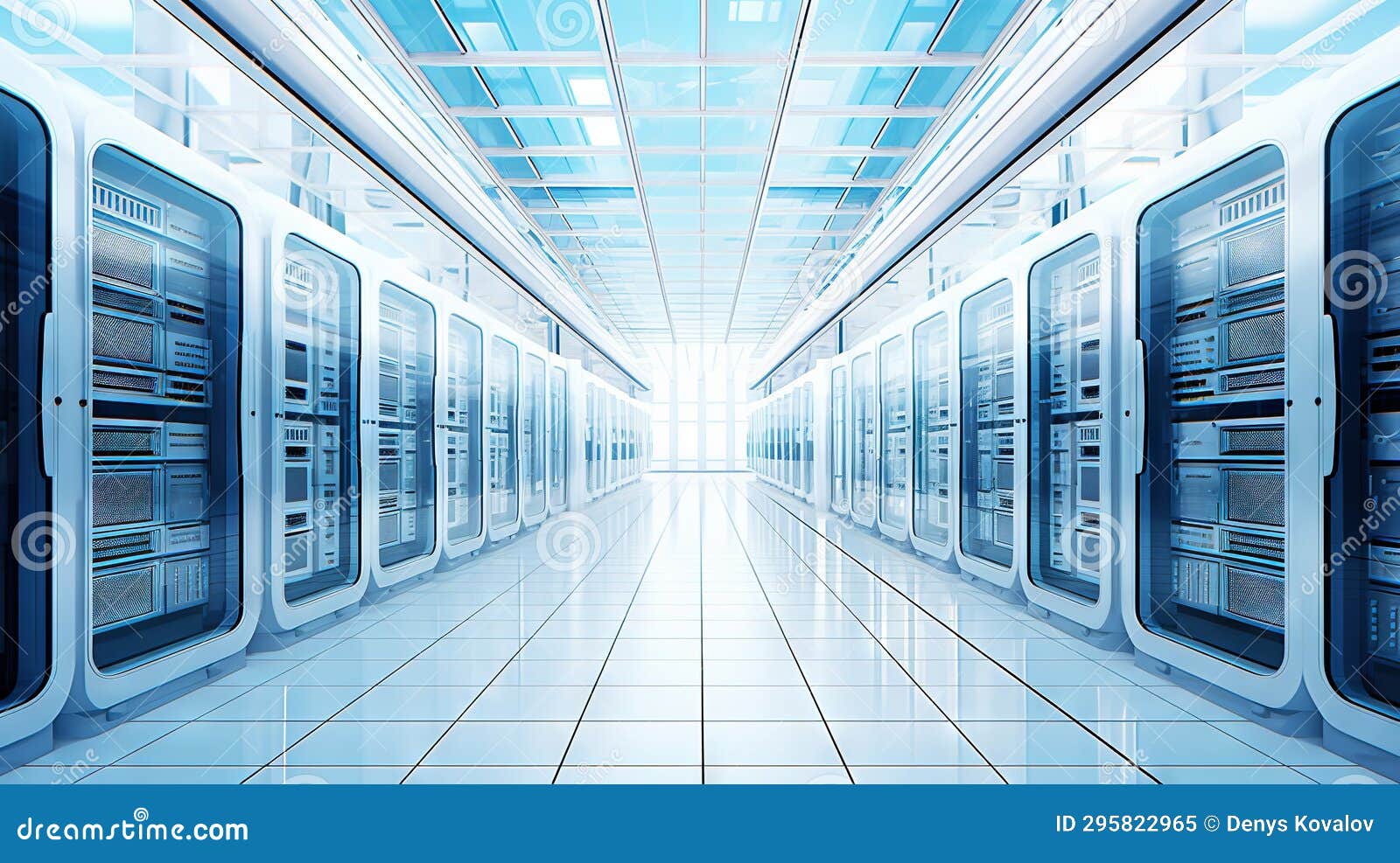 A Modern High-tech Data Center with Several Rows of Working Servers in ...