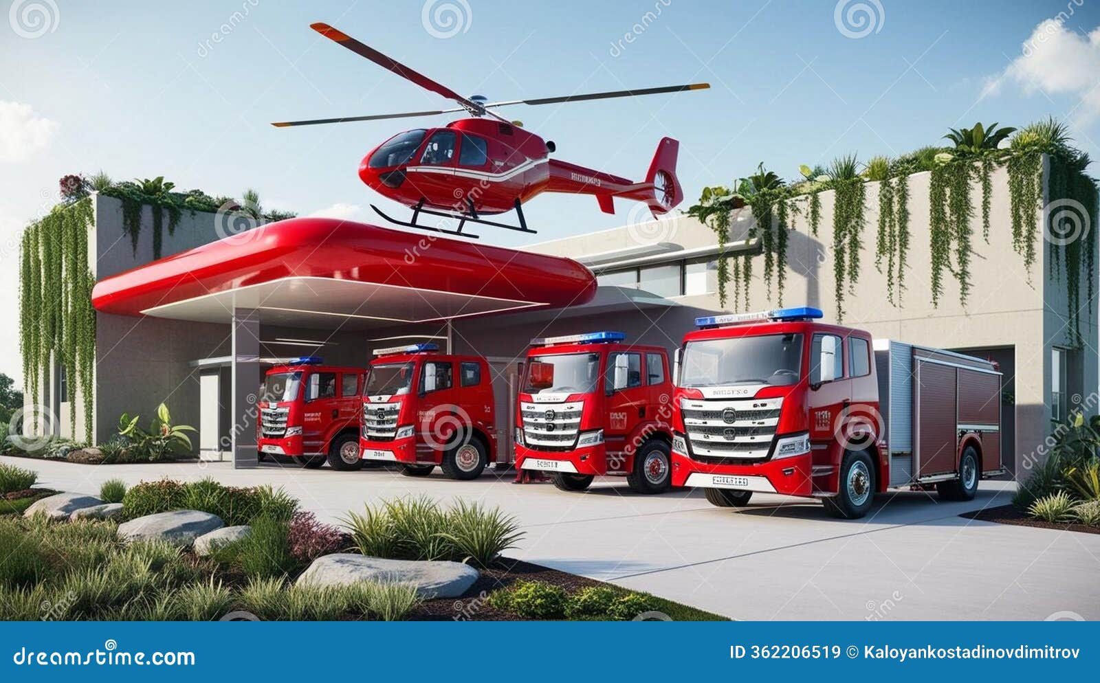 Modern High-Tech Fire Station Stock Illustration - Illustration of ...