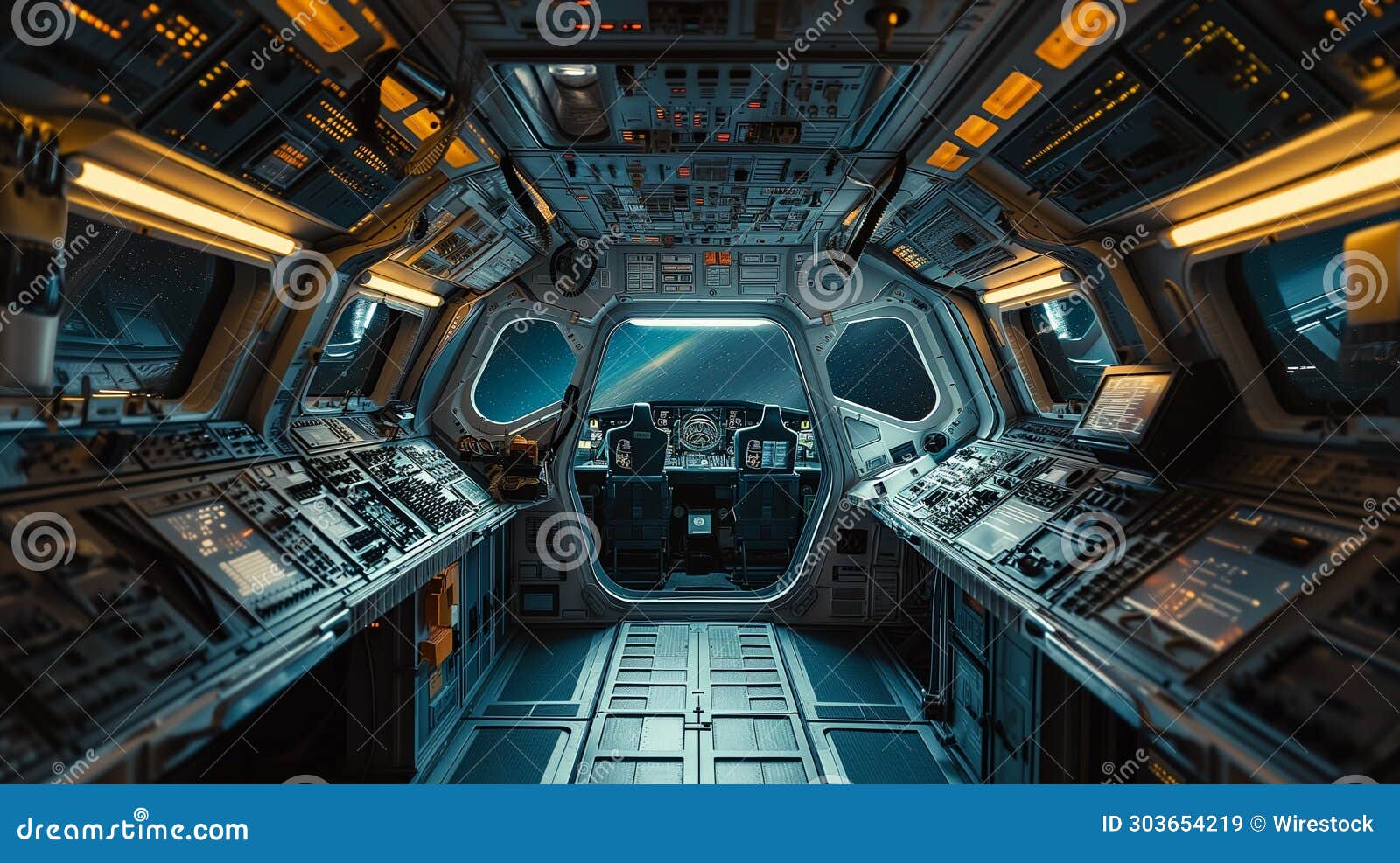 A Modern, High-tech Interior of a Spaceship Featuring Multiple Computer ...