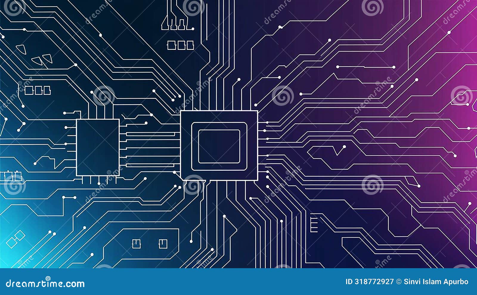 Modern High Tech Line Art Circuit Board with Various Components and ...