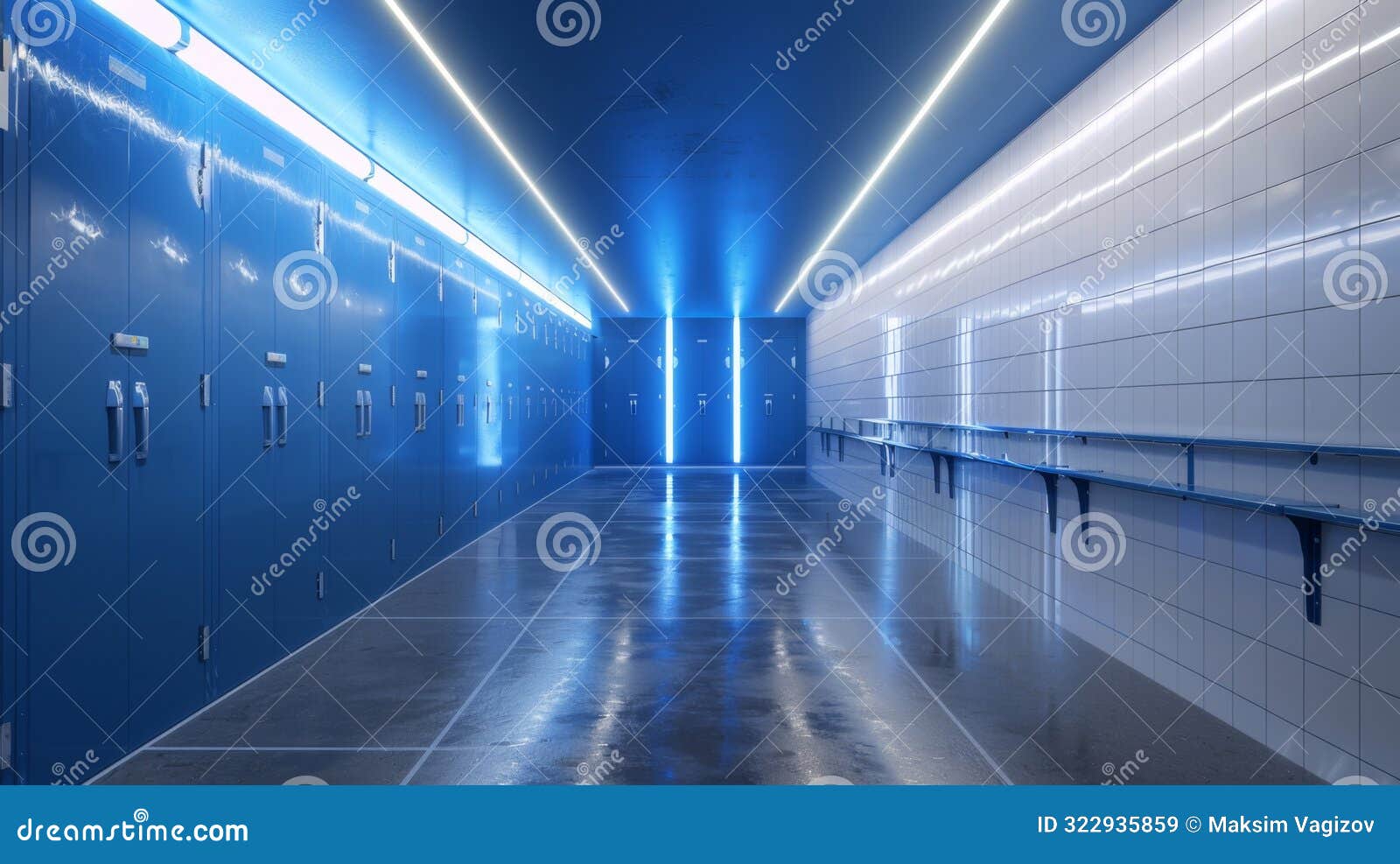 Modern High-Tech Locker Room with Blue Lighting, Generative AI Stock ...