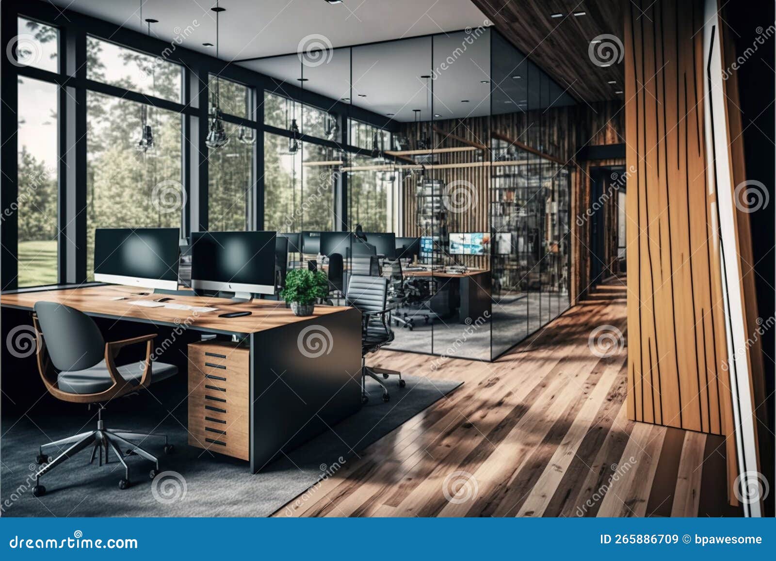 A Modern High Tech Office with Computers, Generative AI Stock ...