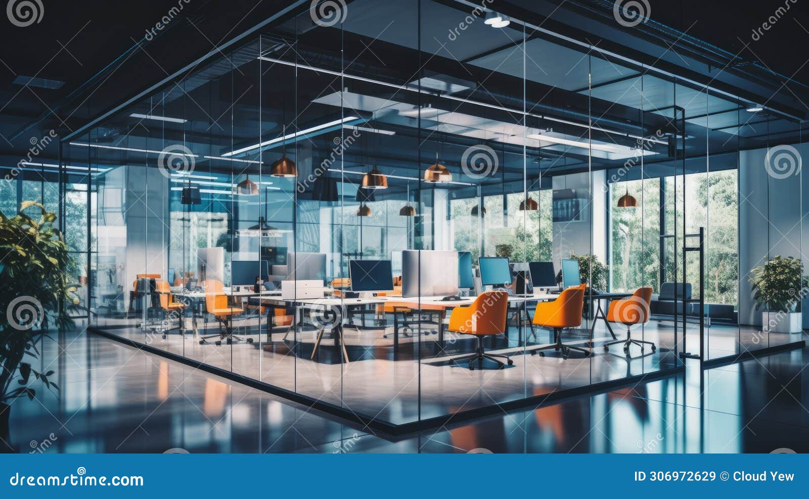 A Modern, High-tech Office Space with Glass Walls Stock Illustration ...