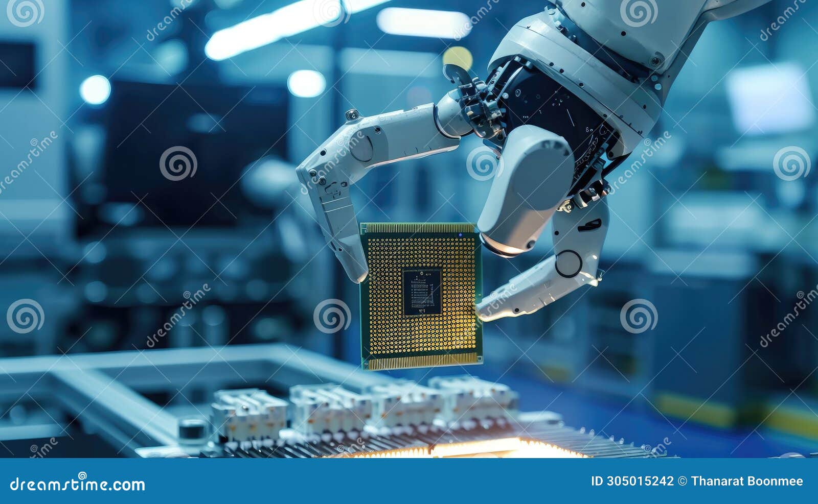 A Modern High-tech Robot Arm Producing a Contemporary Supercomputer ...