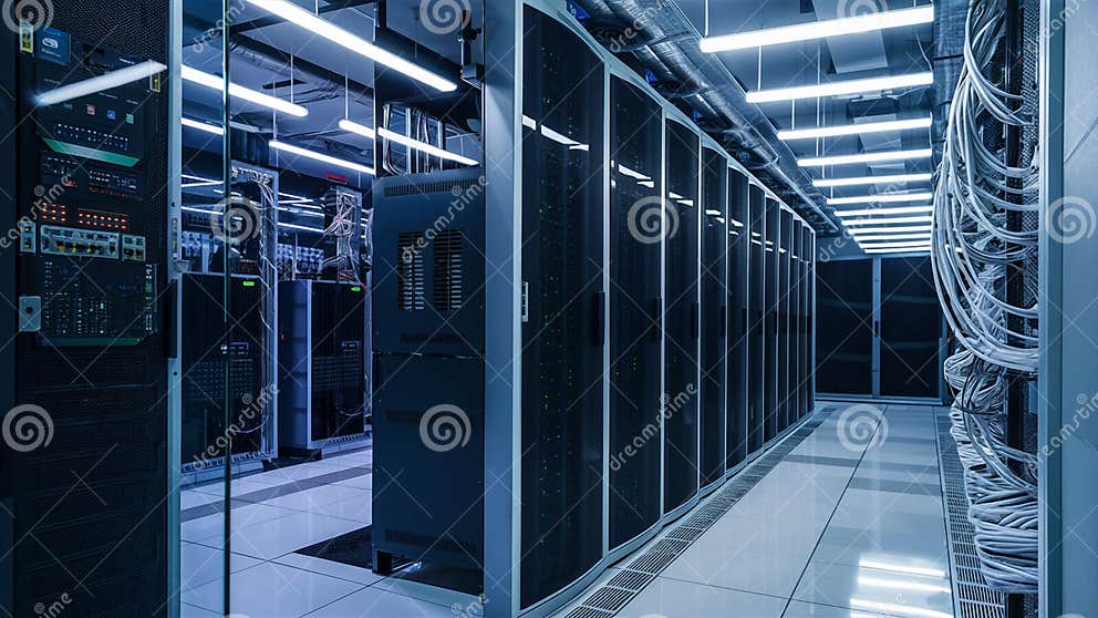 Modern High-Tech Server Room with Cybersecurity Equipment Stock ...