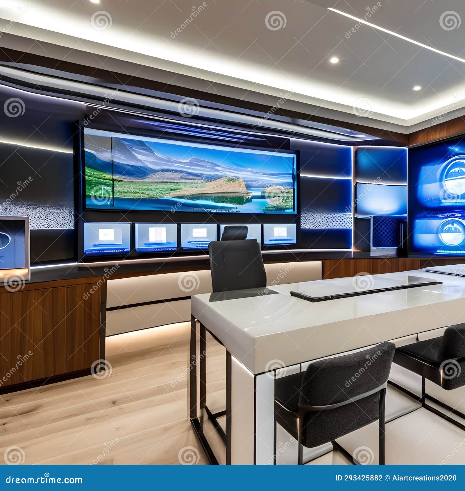 A Modern, High-tech Smart Home Control Room with Touchscreen Panels and ...