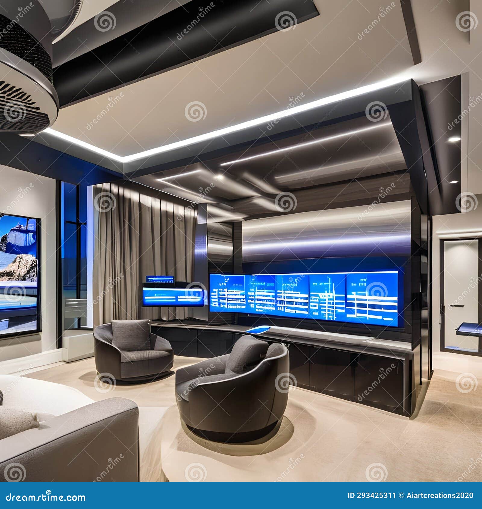 A Modern, High-tech Smart Home Control Room with Touchscreen Panels ...