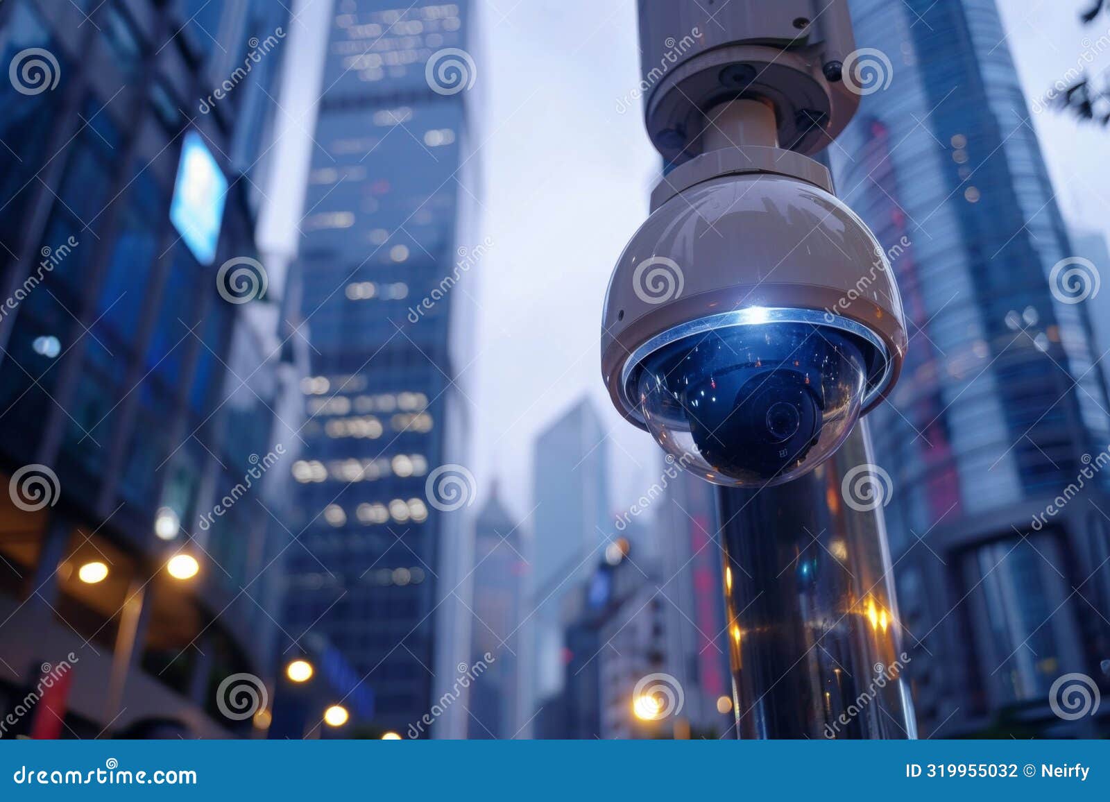 A Modern, High-tech Surveillance Camera Mounted on a Sleek Metal Pole ...