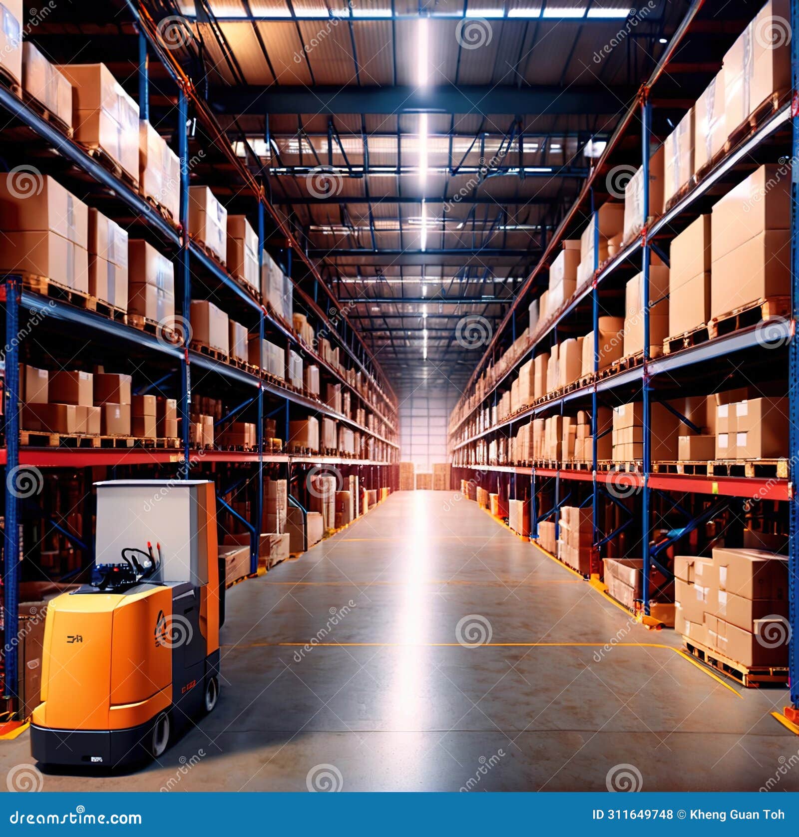 Modern High Tech Warehouse with Stacked Shelves of Boxes for Stock ...