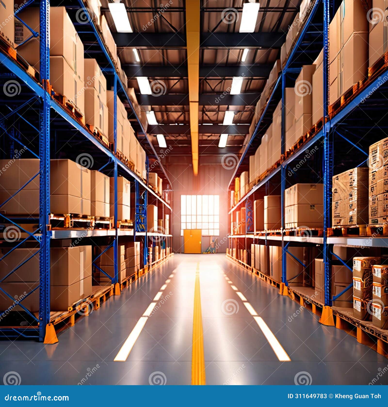 Modern High Tech Warehouse with Stacked Shelves of Boxes for Stock ...