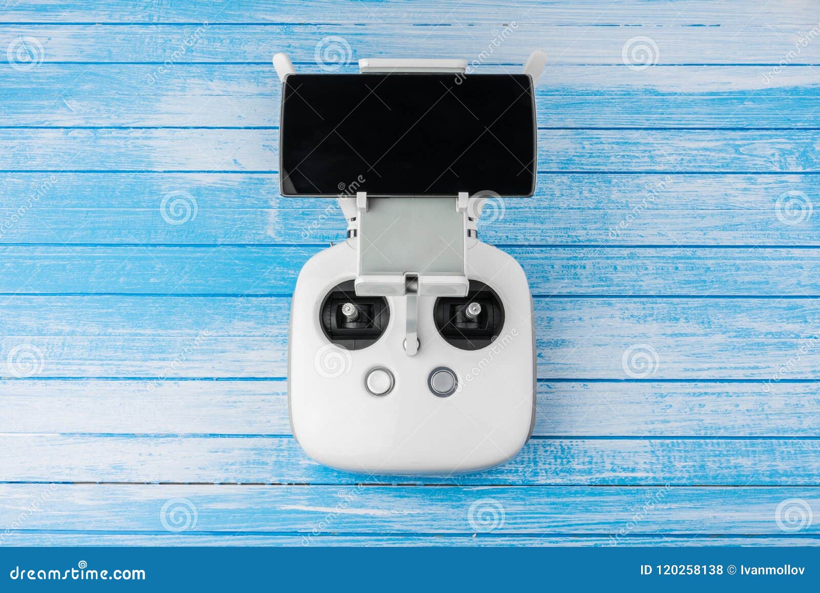 Modern High Tech White Drone Remote Controller with Smart Phone Stock ...