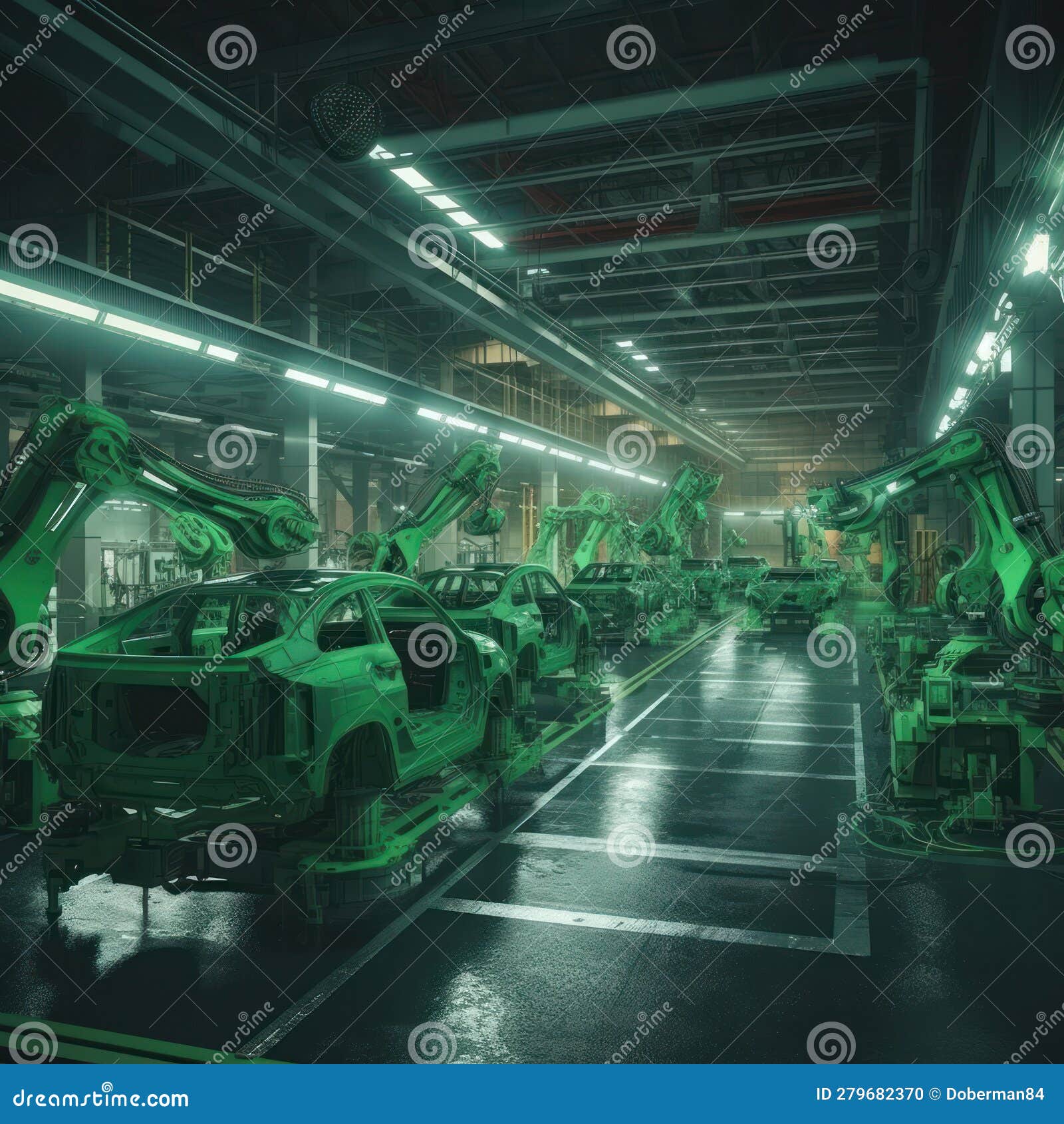 Modern High-tech Workshop of an Automobile Plant. Robotic Car Assembly ...