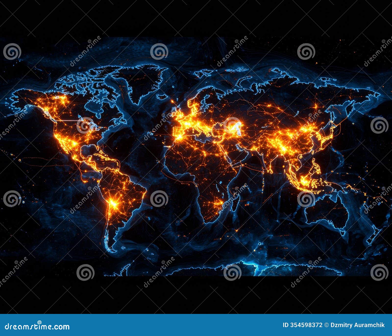 A Modern, High-tech World Map Featuring Dynamic Data Streams and ...