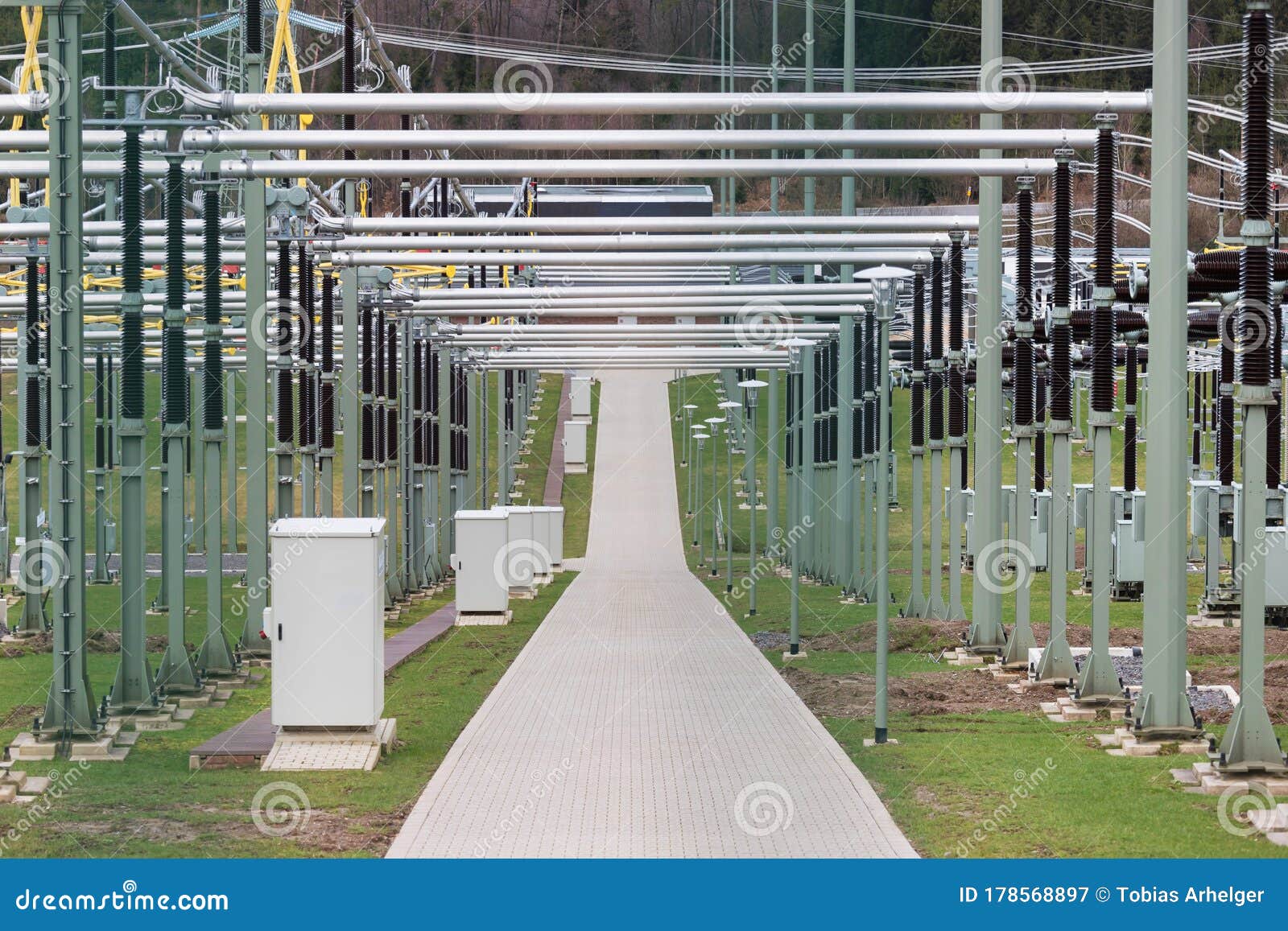 Modern High-voltage Substation Background Stock Image - Image of green ...