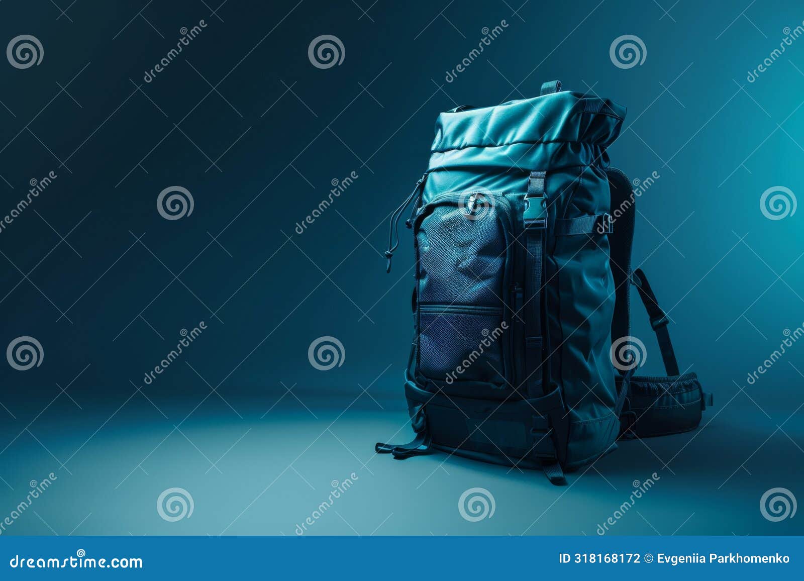 Modern Hiking Backpack on Blue Background for Outdoor Adventure Stock ...