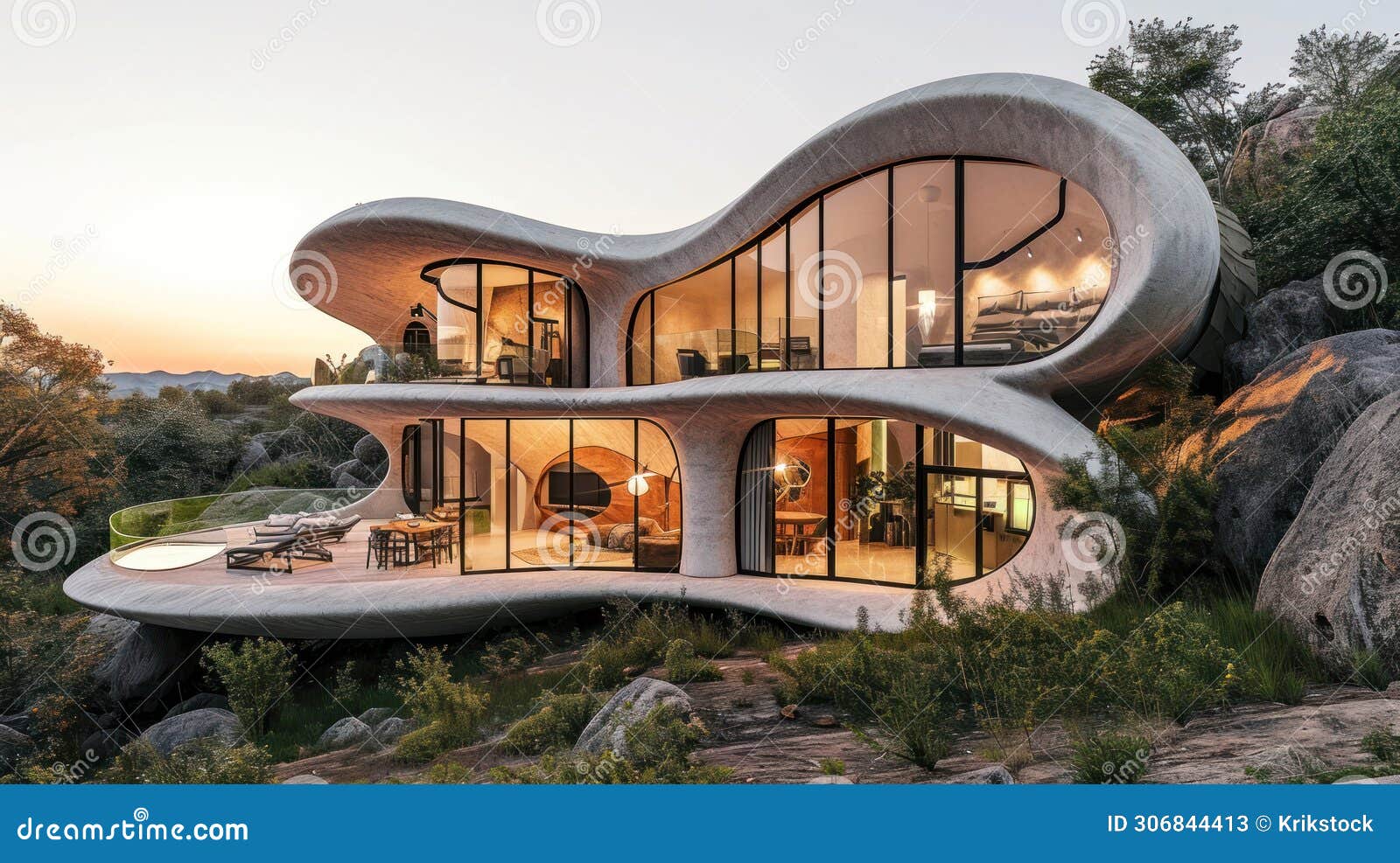 Modern Hillside Home with Panoramic Views and Unique Architecture Stock ...