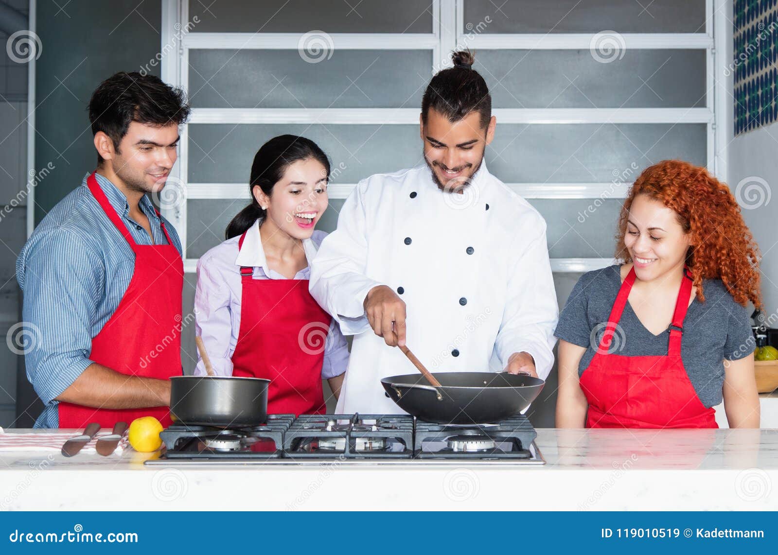 Modern Hipster Chef Teaching People in Kitchen Stock Image - Image of ...