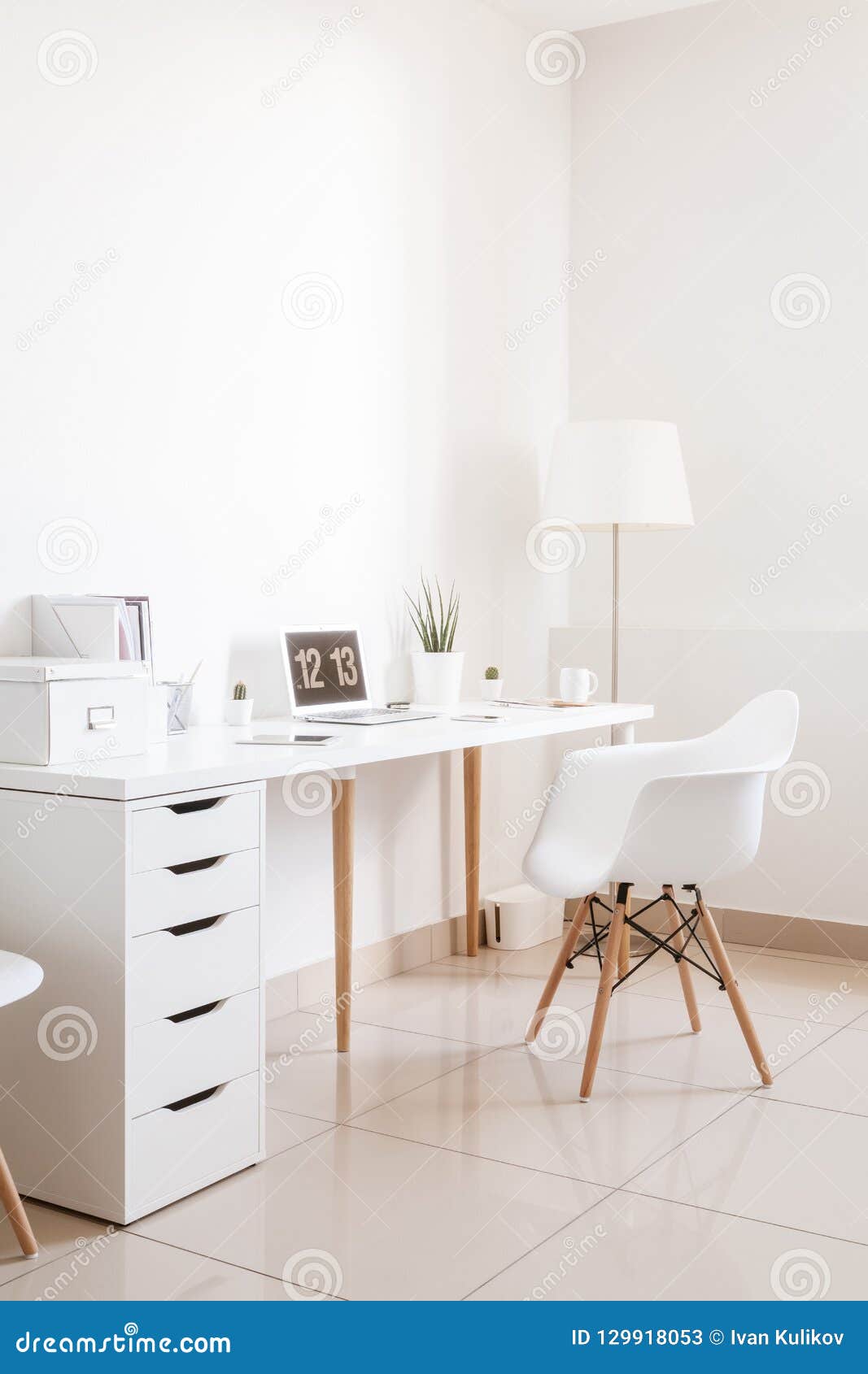 Modern Hipster White Workplace Interior Stock Image - Image of interior ...