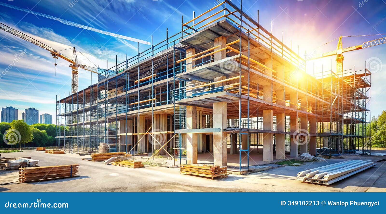 Modern Home Construction in Progress: Scaffolding, Blueprints, and ...