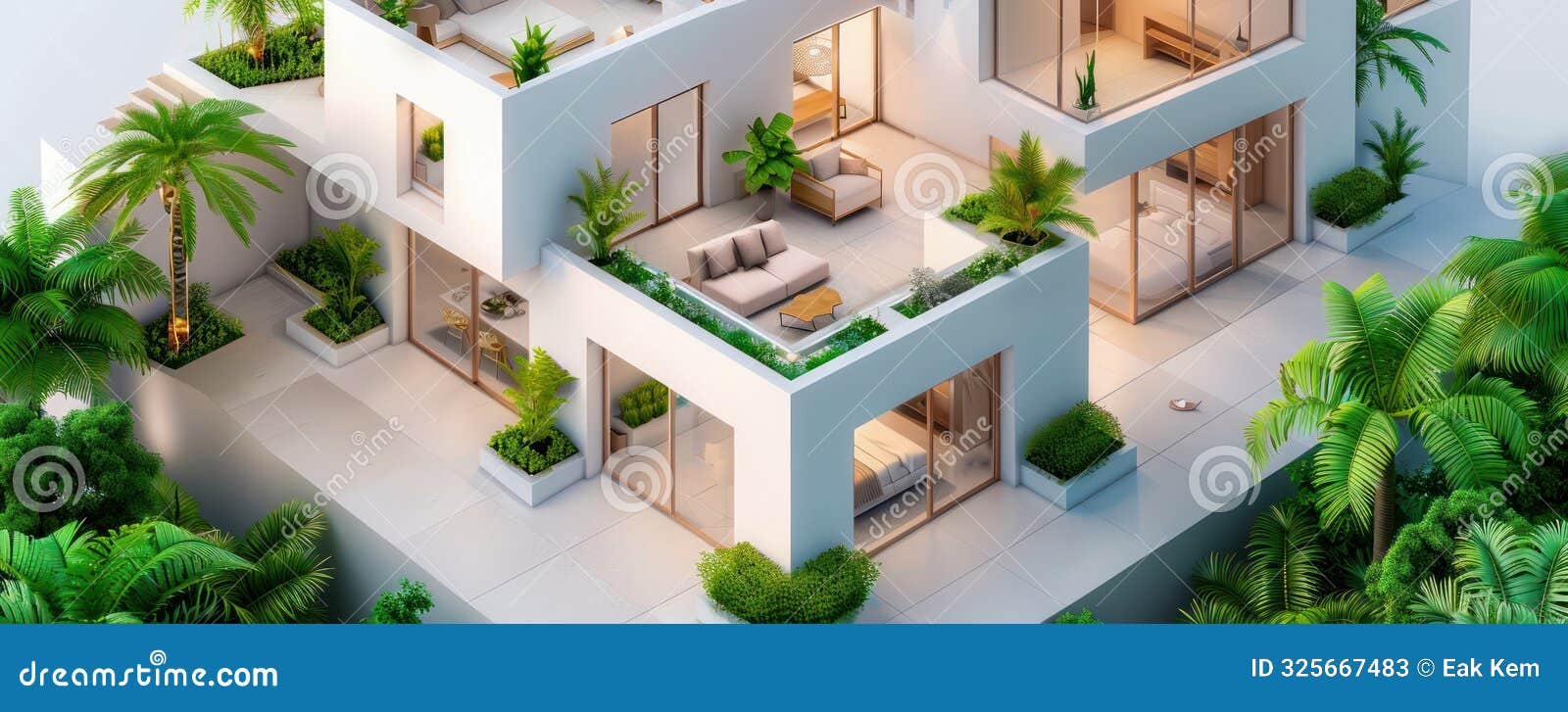 Modern Home Design Graphical Wall Plan Illustration with Detailed Decor ...