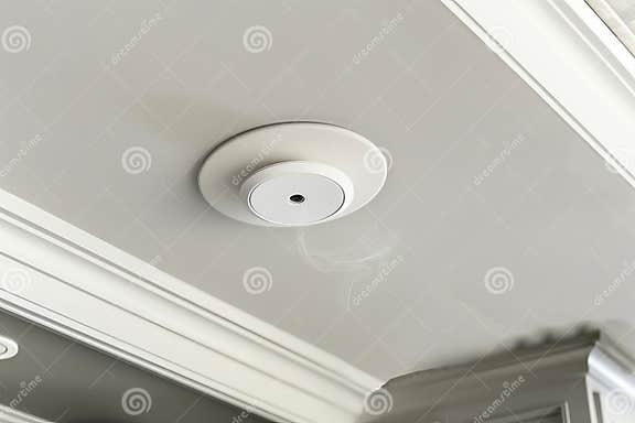 Modern Home Fire Safety Device on Ceiling with Smoke Detection Stock ...