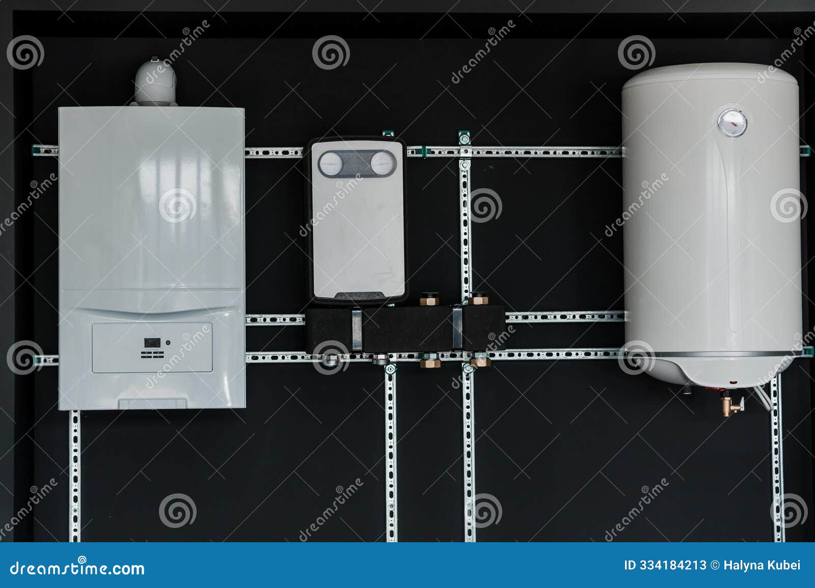 Modern Home Heating System Display with Boiler and Water Heater Stock ...