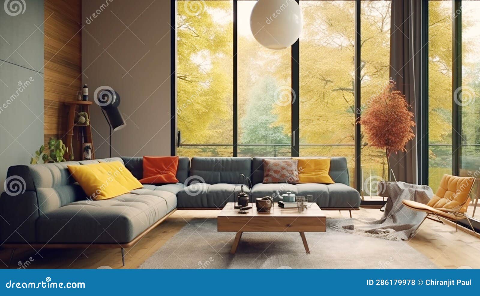 Modern Home Interior with Comfortable Sofa and Window Background Stock ...