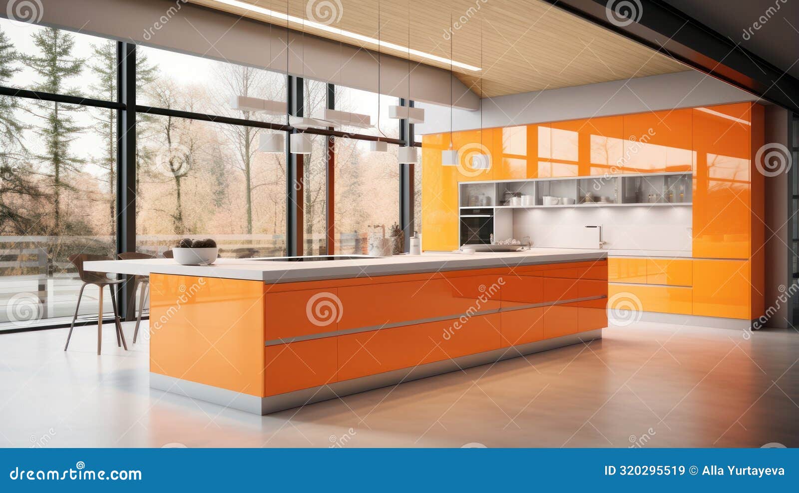 Modern Home Interior. Modern Kitchen Design in an Orange Light Interior ...