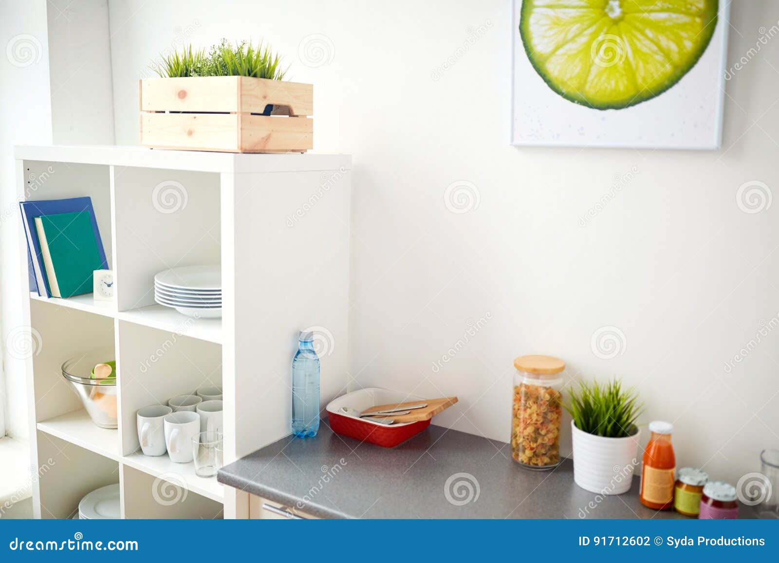 Modern Home Kitchen Interior with Food on Table Stock Photo - Image of ...