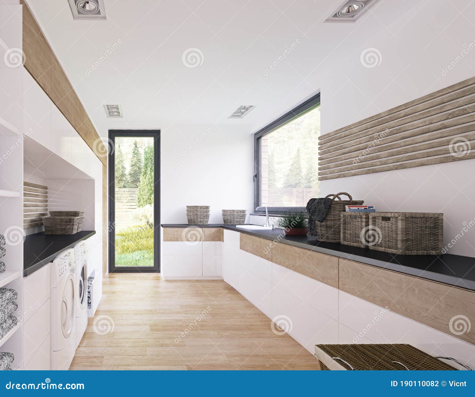 Modern Home Laundry Interior Stock Illustration - Illustration of ...