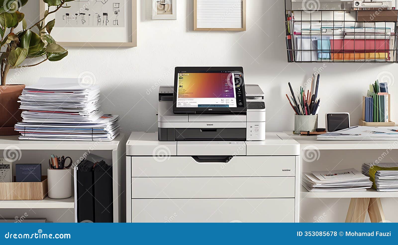 Modern Home Office with All-in-one Printer, Tablet, and Organized ...