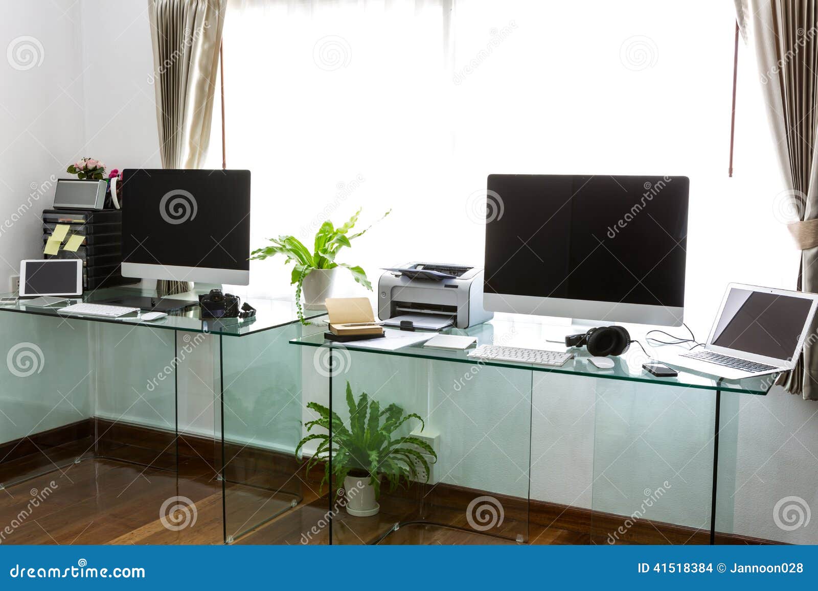 Modern Home Office with Computer and Labtop Stock Photo - Image of ...