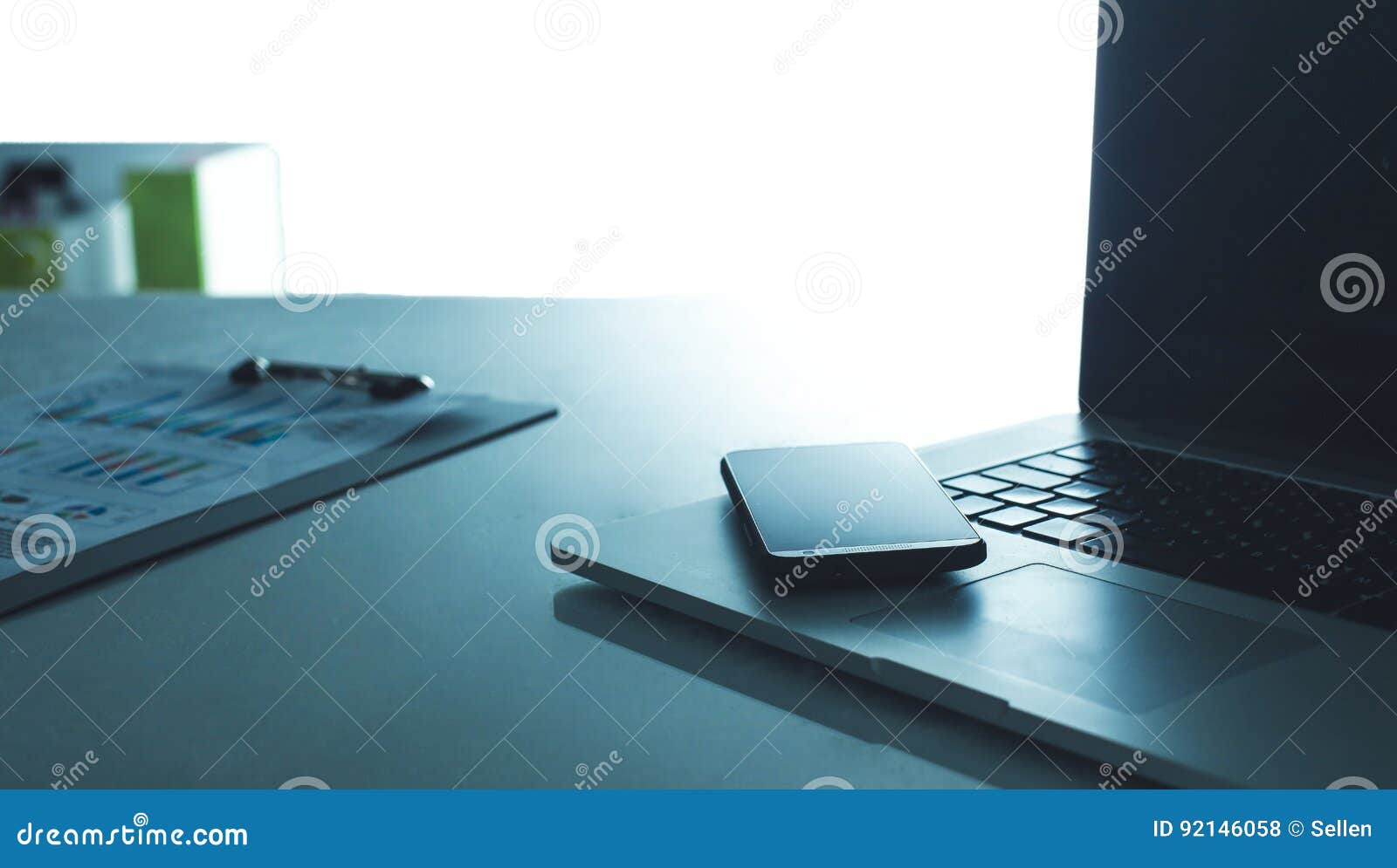 Modern Home Office with Computer and Laptop, Folder, Phone Lying on the ...