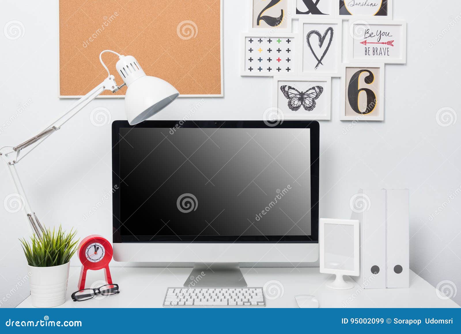 Modern Home Office Computer Monitor Stock Image - Image of interior ...