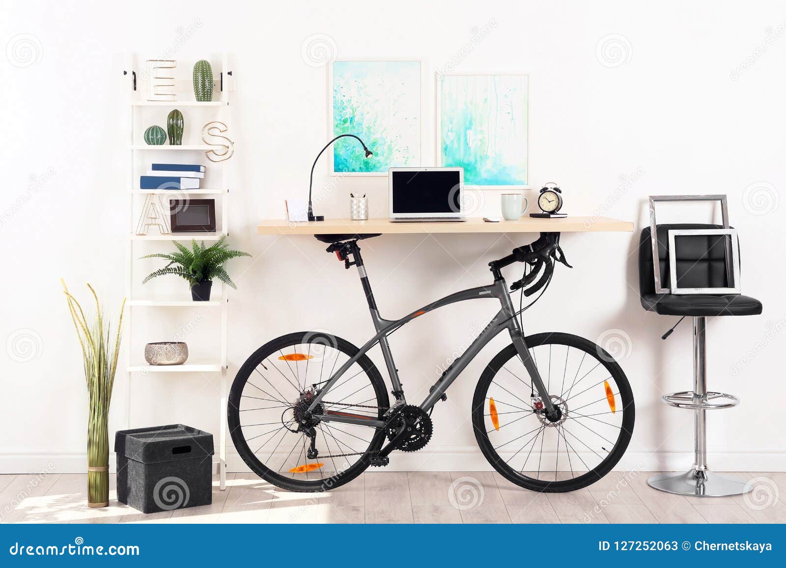 Modern Home Office Interior with Bicycle Stock Image - Image of modern ...