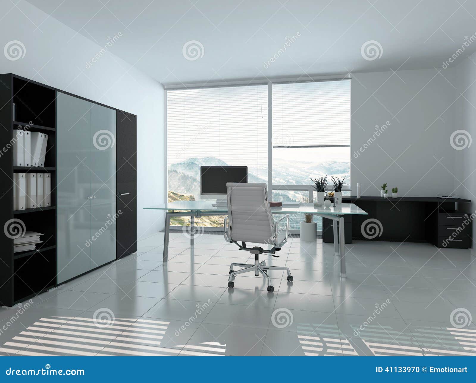 Modern Home Office Interior with Desk Stock Illustration - Illustration ...